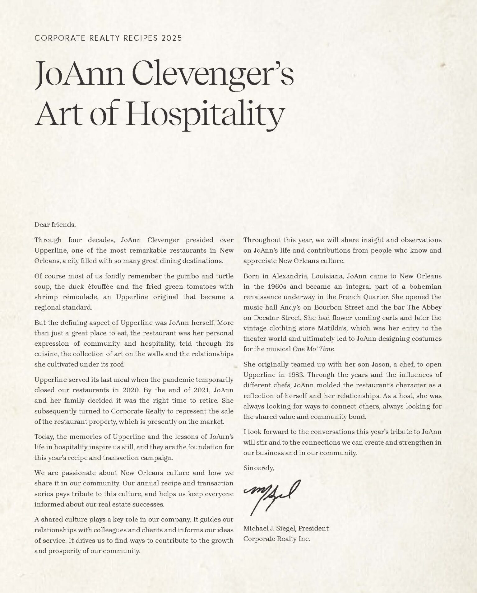 2025 Recipe Series: JoAnn Clevenger's Art of Hospitality Features ...
